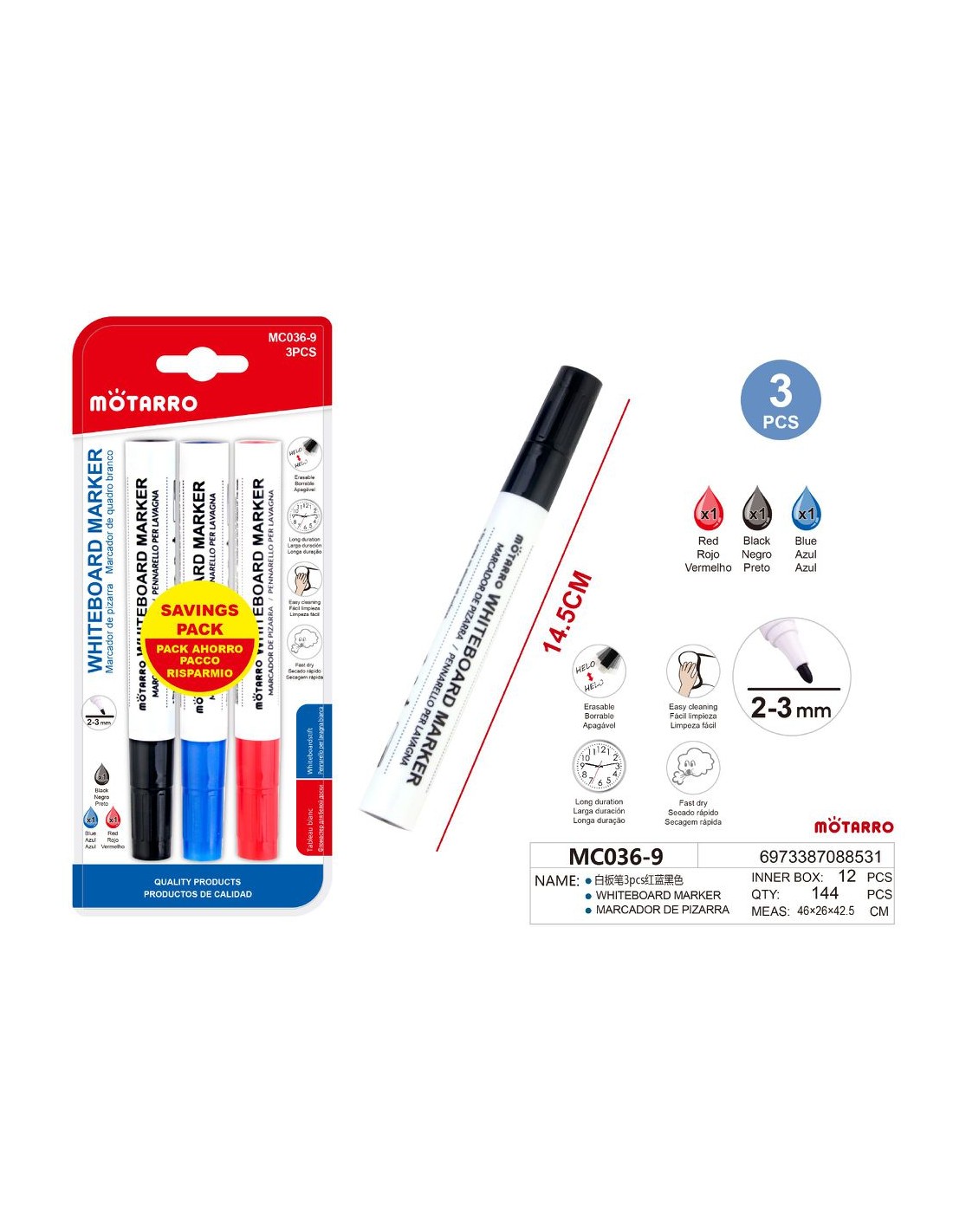 ΣΕΤ 3ΤΜΧ ΜΑΡΚΑΔΟΡΟΙ ΛΕΥΚΟΥ ΠΙΝΑΚΑ 3.0mm